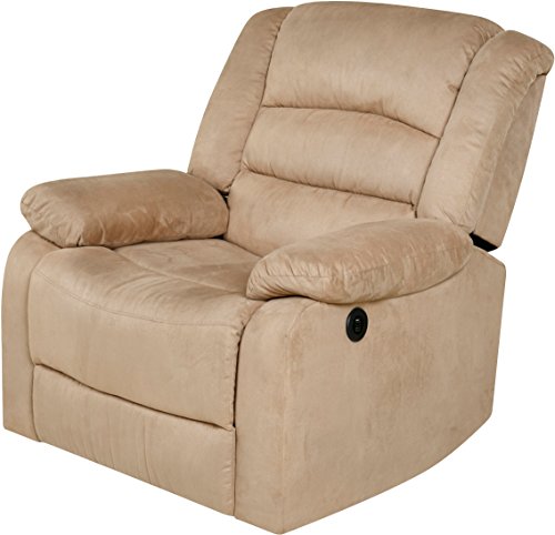 Relaxzen Longstreet Rocker Recliner with Massage, Heat and Dual USB Ports,Microfiber, Beige