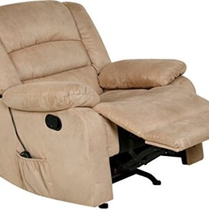 Relaxzen Longstreet Rocker Recliner with Massage, Heat and Dual USB Ports,Microfiber, Beige