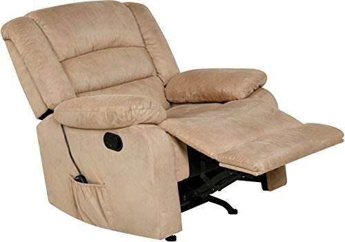 Relaxzen Longstreet Rocker Recliner with Massage, Heat and Dual USB Ports,Microfiber, Beige