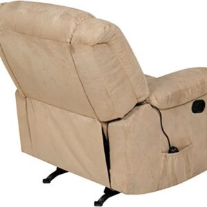 Relaxzen Longstreet Rocker Recliner with Massage, Heat and Dual USB Ports,Microfiber, Beige