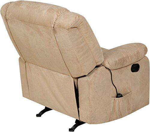 Relaxzen Longstreet Rocker Recliner with Massage, Heat and Dual USB Ports,Microfiber, Beige