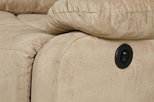 Relaxzen Longstreet Rocker Recliner with Massage, Heat and Dual USB Ports,Microfiber, Beige