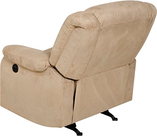 Relaxzen Longstreet Rocker Recliner with Massage, Heat and Dual USB Ports,Microfiber, Beige