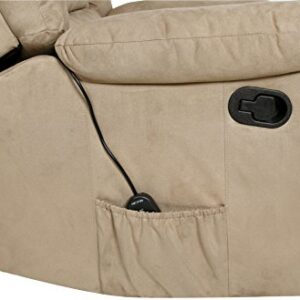 Relaxzen Longstreet Rocker Recliner with Massage, Heat and Dual USB Ports,Microfiber, Beige