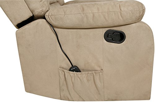 Relaxzen Longstreet Rocker Recliner with Massage, Heat and Dual USB Ports,Microfiber, Beige