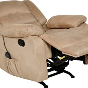 Relaxzen Longstreet Rocker Recliner with Massage, Heat and Dual USB Ports,Microfiber, Beige