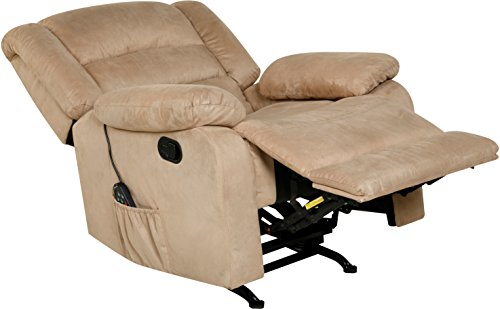 Relaxzen Longstreet Rocker Recliner with Massage, Heat and Dual USB Ports,Microfiber, Beige