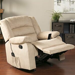 Relaxzen Longstreet Rocker Recliner with Massage, Heat and Dual USB Ports,Microfiber, Beige