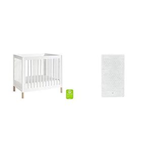 babyletto gelato 2 in 1 mini crib, white and washed natural with pure core non-toxic mini crib mattress