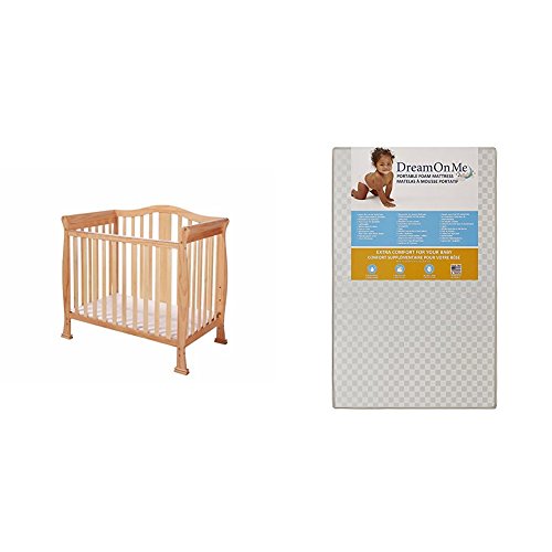 Dream On Me Naples, 4 in 1 Convertible Mini Crib with Dream On Me 3 Portable Crib Mattress, White