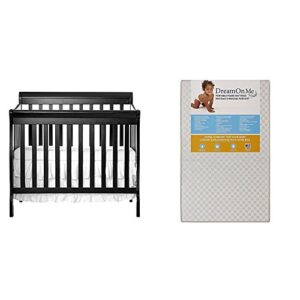 dream on me 4 in 1 aden convertible mini crib with dream on me 3 portable crib mattress, black