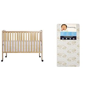 dream on me full size 2 in 1 folding stationary side crib with dream on me spring crib and toddler bed mattress, twilight