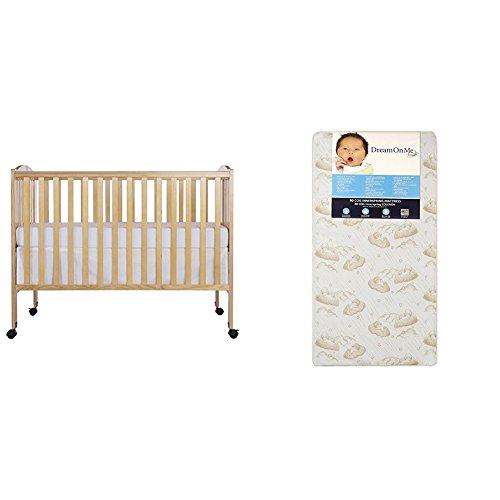 Dream On Me Full Size 2 in 1 Folding Stationary Side Crib with Dream On Me Spring Crib and Toddler Bed Mattress, Twilight