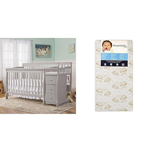 Dream On Me 5 in 1 Brody Convertible Crib with Changer with Dream On Me Spring Crib and Toddler Bed Mattress, Twilight