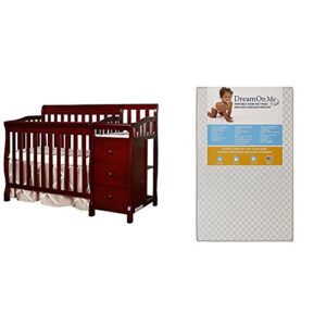 dream on me jayden 4 in 1 convertible portable crib w/ changer with dream on me 3 portable crib mattress, white