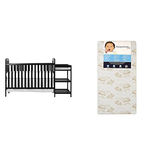 Dream On Me 4 in 1 Full Size Crib and Changing Table Combo with Dream On Me Spring Crib and Toddler Bed Mattress, Twilight