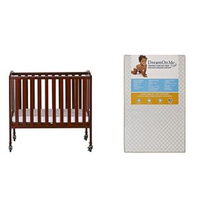 dream on me 2 in 1 folding birch portable crib with dream on me 3 portable crib mattress, white