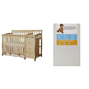 dream on me jayden 4 in 1 convertible portable crib w/ changer with dream on me 3 portable crib mattress, white