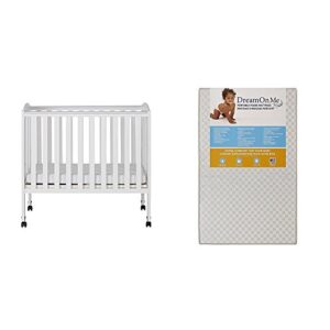 dream on me 2 in 1 portable folding stationary side crib with dream on me 3 portable crib mattress, white