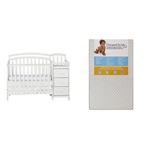 dream on me casco 4 in 1 mini crib and dressing table combo with dream on me 3 portable crib mattress, white