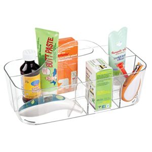 mDesign Plastic Portable Nursery Storage Organizer Caddy Tote - Divided Basket Bin with Handle - Holds Bottles, Spoons, Bibs, Pacifiers, Diapers, Wipes, Baby Lotion, Lumiere Collection, 2 Pack - Clear