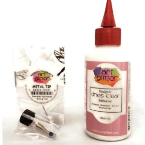 Art Glitter Glue Designer Dries Clear Adhesive 4 oz with Ultra Fine Metal Tip, Standard