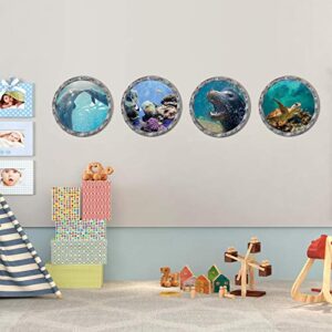 4 PCS Removable 3D Under The Sea Nature Scenery Wall Decals Animals Wall Sticker Home Wall Art Decor for Bathroom Bedroom Door Kids Baby Nursery Room Includ Sea Turtles Dolphins Sea Lions Coral