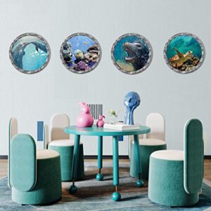 4 PCS Removable 3D Under The Sea Nature Scenery Wall Decals Animals Wall Sticker Home Wall Art Decor for Bathroom Bedroom Door Kids Baby Nursery Room Includ Sea Turtles Dolphins Sea Lions Coral