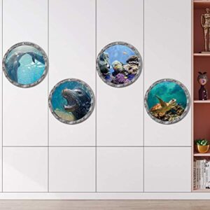 4 PCS Removable 3D Under The Sea Nature Scenery Wall Decals Animals Wall Sticker Home Wall Art Decor for Bathroom Bedroom Door Kids Baby Nursery Room Includ Sea Turtles Dolphins Sea Lions Coral