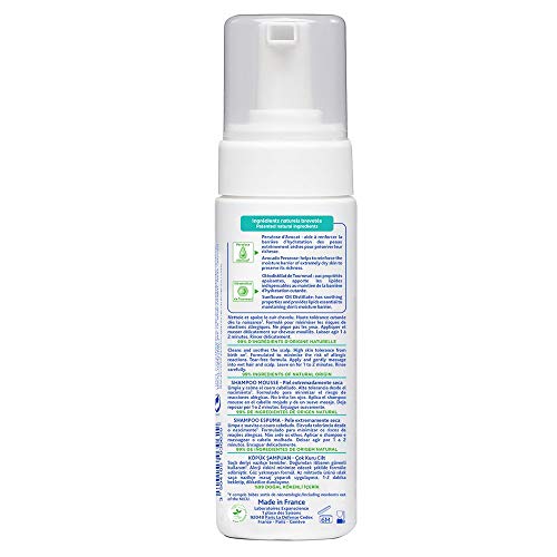 Mustela Stelatopia Eczema-Prone Skin Foam Shampoo for Newborn & Baby with - with Natural Avocado & Sunflower Oil - Fragrance-Free & Tear Free - 5.07 fl. oz.