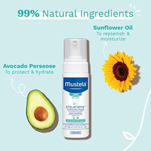 Mustela Stelatopia Eczema-Prone Skin Foam Shampoo for Newborn & Baby with - with Natural Avocado & Sunflower Oil - Fragrance-Free & Tear Free - 5.07 fl. oz.