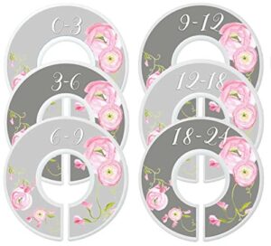 mumsy goose nursery closet dividers, closet organizers, baby girl clothes organizers pink grey floral