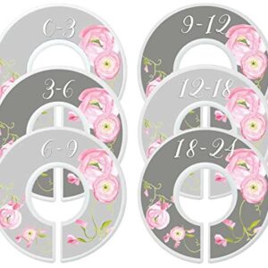 Mumsy Goose Nursery Closet Dividers, Closet Organizers, Baby Girl Clothes Organizers Pink Grey Floral