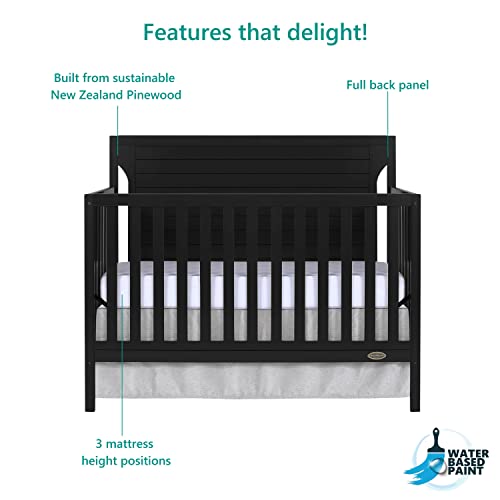 Dream On Me Cape Cod 5-in-1 Convertible Crib, Black , 50x30x44 Inch (Pack of 1)