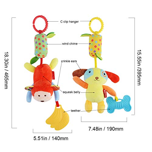 HAHA Baby Toys for 0 3 6 9 to 12 Months, Soft Hanging Crinkle Squeaky Sensory Learning Toy Infant Newborn Stroller Car Seat Crib Travel Activity Plush Animal Wind Chime with Teether for Boys Girls