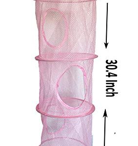 Goldenvalueable Hanging Mesh Space Saver Bags Organizer 3 Compartments Toy Storage Basket for Kids Room organization mesh hanging bag 2 Pcs Set, Pink and Purple