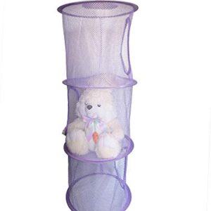 Goldenvalueable Hanging Mesh Space Saver Bags Organizer 3 Compartments Toy Storage Basket for Kids Room organization mesh hanging bag 2 Pcs Set, Pink and Purple