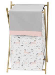 pink, grey and gold baby kid clothes laundry hamper for unicorn collection by sweet jojo designs