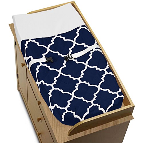 Navy Blue and White Modern Changing Pad Cover for Trellis Lattice Collection by Sweet Jojo Designs