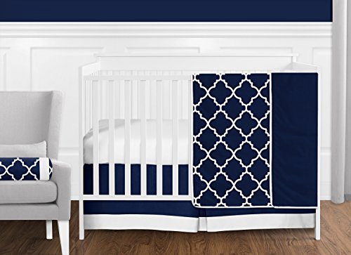 Navy Blue and White Modern Changing Pad Cover for Trellis Lattice Collection by Sweet Jojo Designs