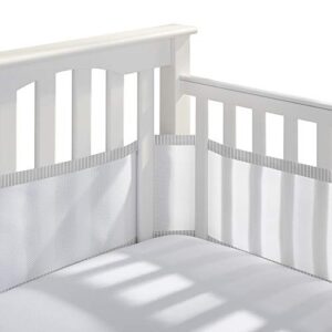 breathablebaby breathable mesh crib liner – classic collection – white with charcoal seersucker – fits full-size four-sided slatted and solid back cribs – anti-bumper