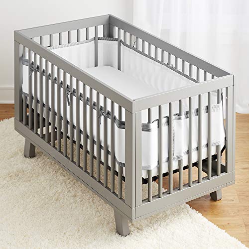 BreathableBaby Breathable Mesh Crib Liner – Classic Collection – White with Charcoal Seersucker – Fits Full-Size Four-Sided Slatted and Solid Back Cribs – Anti-Bumper