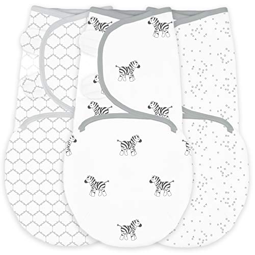 Amazing Baby Swaddle Blanket with Adjustable Wrap, Set of 3, Zebra, Confetti and Lattice, Sterling, Small