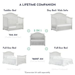 Evolur Madison 5-In-1 Curved Top Convertible Crib In Antique Grey Mist, Features 3 Mattress Height Settings, Wooden Nursery And Bedroom Furniture, Baby Crib