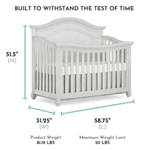 Evolur Madison 5-In-1 Curved Top Convertible Crib In Antique Grey Mist, Features 3 Mattress Height Settings, Wooden Nursery And Bedroom Furniture, Baby Crib