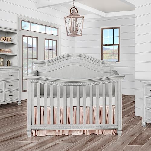 Evolur Madison 5-In-1 Curved Top Convertible Crib In Antique Grey Mist, Features 3 Mattress Height Settings, Wooden Nursery And Bedroom Furniture, Baby Crib