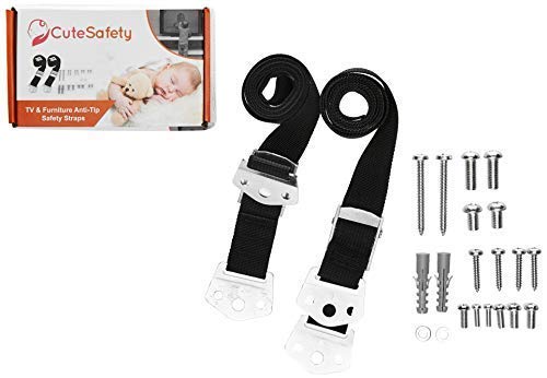 Tv Safety Straps - Furniture Anchors to Wall - Anti Tip Baby Proofing Strap for Flat Screen - Anti-tip Prevention - Babyproof Anchor to Secure Stand, Dresser, Cabinet, Shelves - Pack of 2