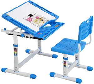 fdw height adjustable multifunctional children's study desk table chair set with drawer for kids (blue)