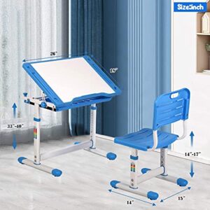 FDW Height Adjustable Multifunctional Children's Study Desk Table Chair Set with Drawer for Kids (Blue)