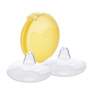 medela contact nipple shield for breastfeeding, 24mm medium nippleshield, for latch difficulties or flat or inverted nipples, 2 count with carrying case, made without bpa